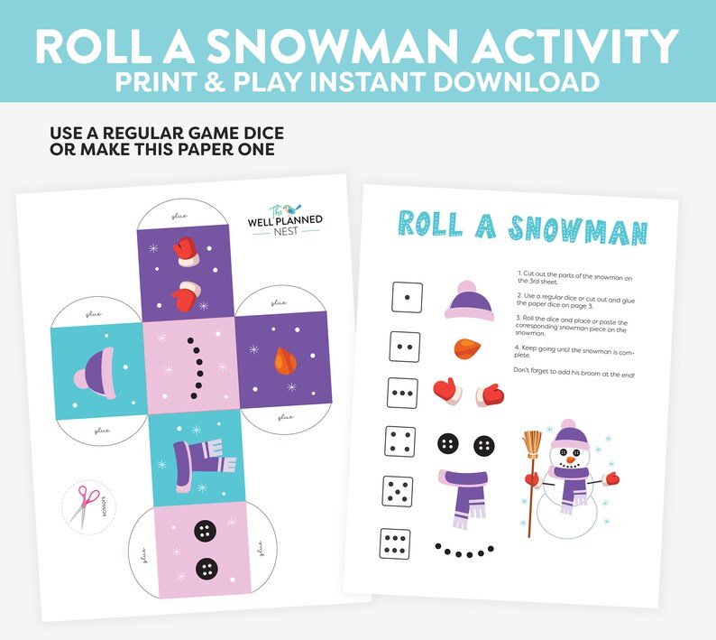 Roll a Snowman Game Kids Fun Winter Snow Creative Activity - Etsy