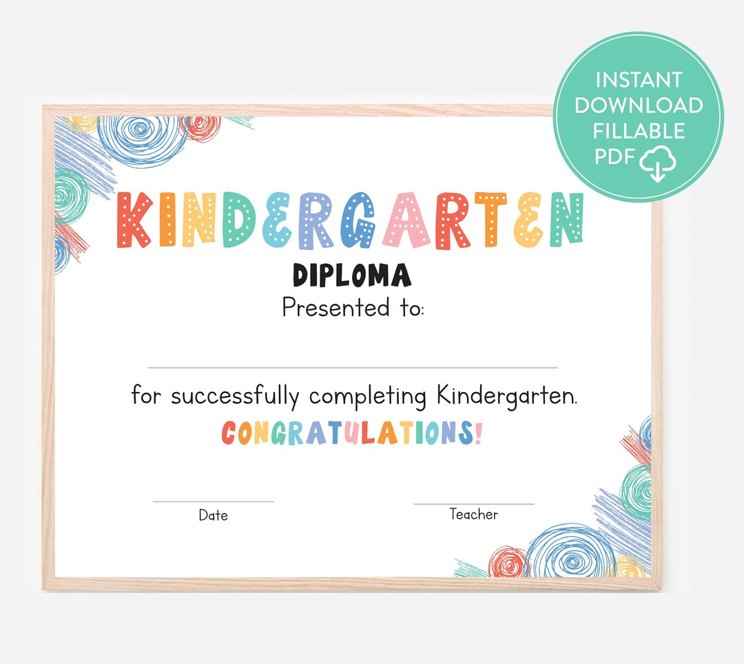 Graduation Editable Certificate Instant Download Printable Kindergarten ...
