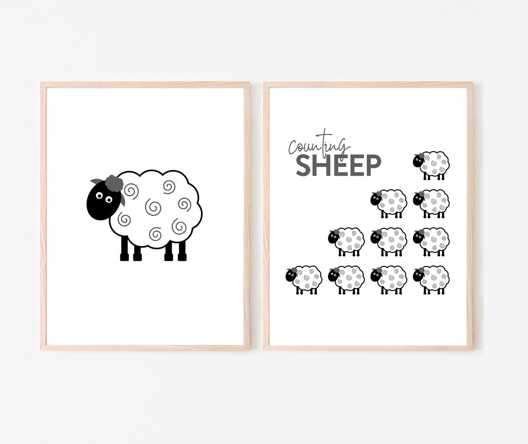 Counting Sheep Nursery Animal Educational Wall Art Room Farm Decor Baby ...