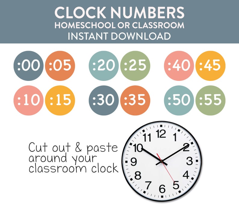 Clock Numbers Homeschool Classroom Clock Boho Wall Art - Etsy