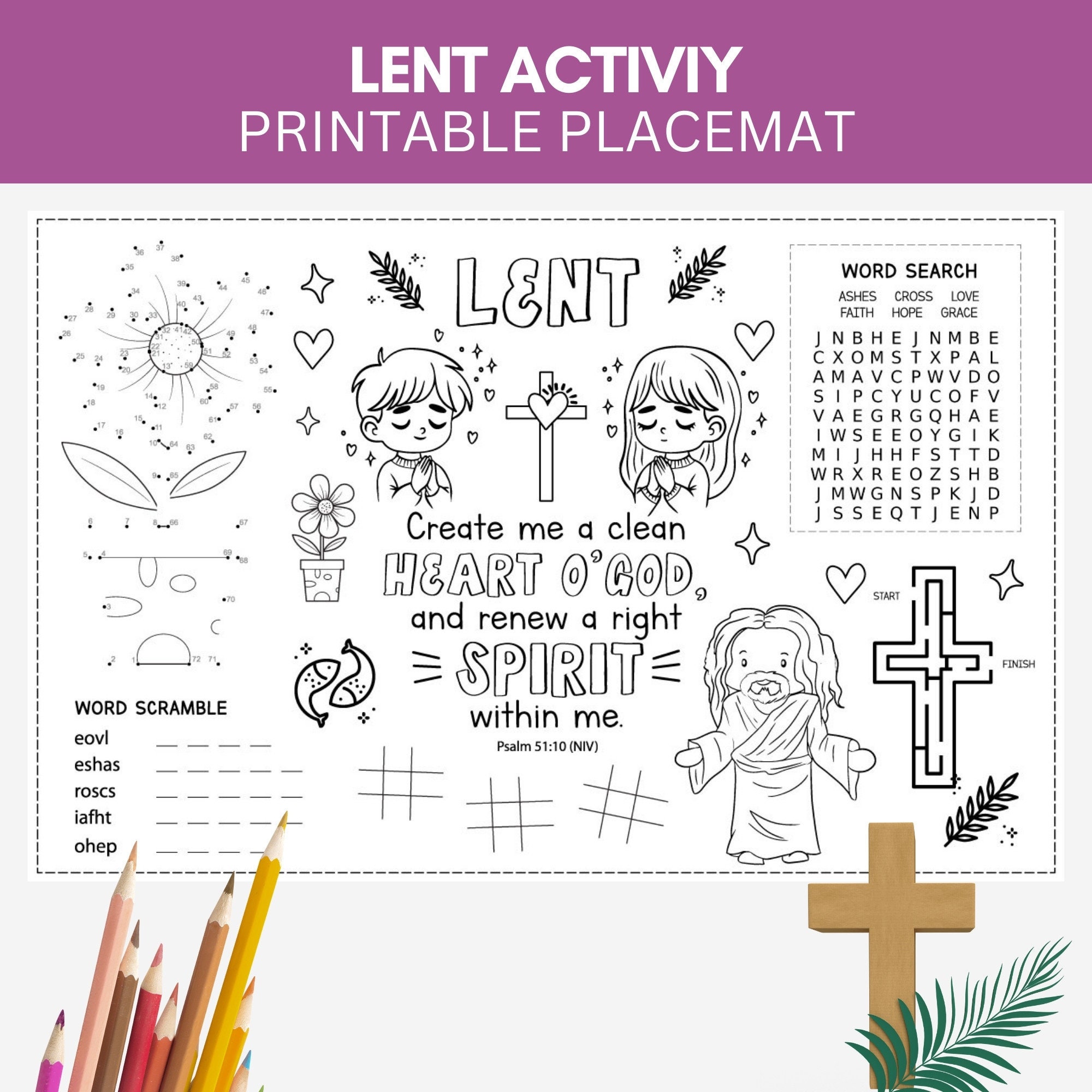 Lent Activity Sheet Kids Coloring Craft Bible Quote Catholic Sunday ...