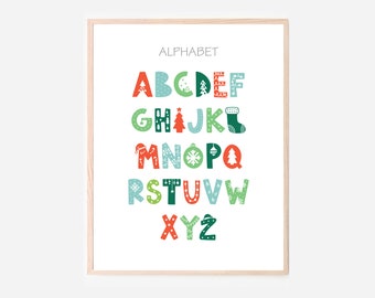 Christmas ABC Alphabet Letters Educational Poster, Wall Art Kids Decor ...