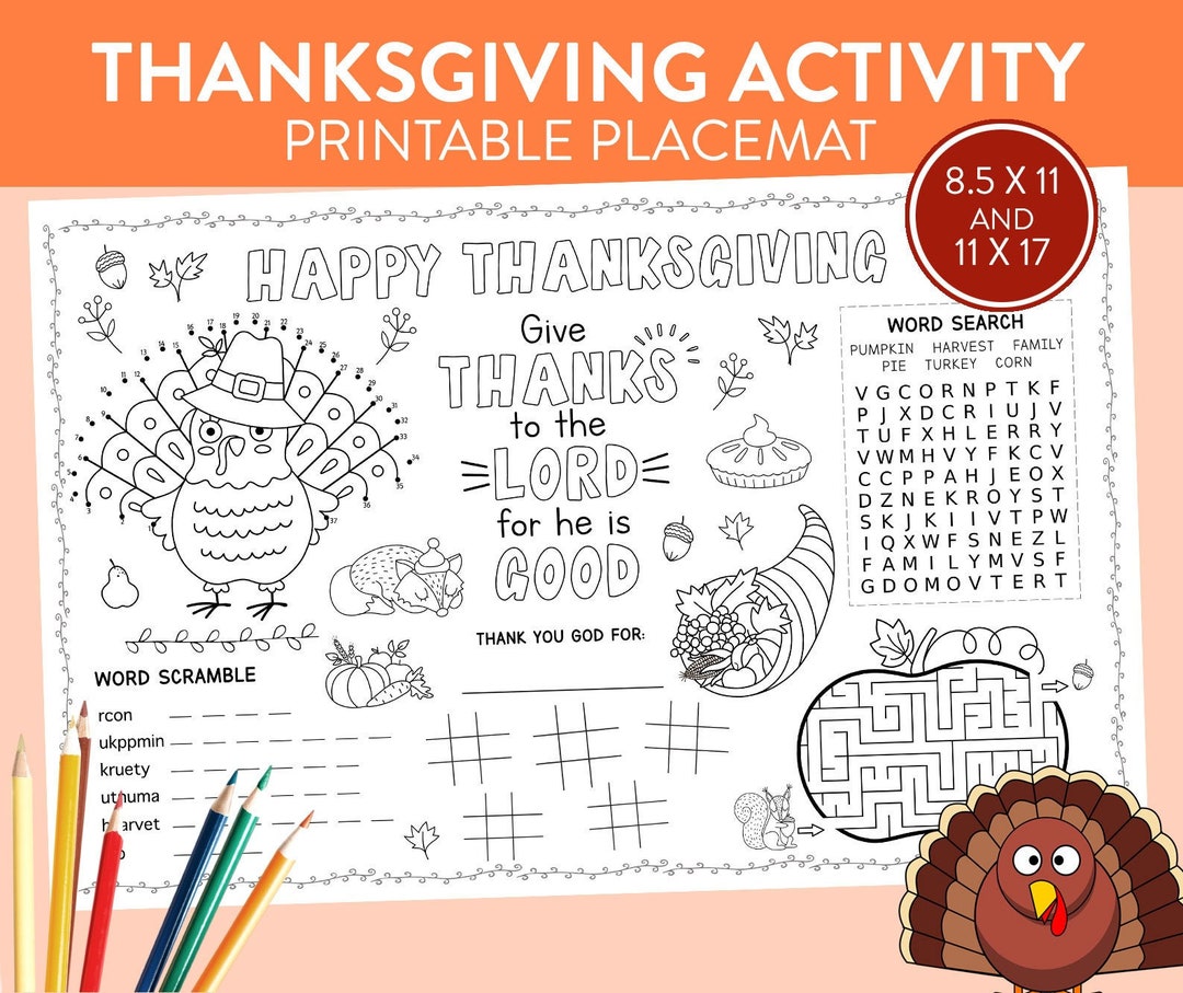Thanksgiving Dinner Placemat Kids Table Coloring Crafts Bible Quotes ...