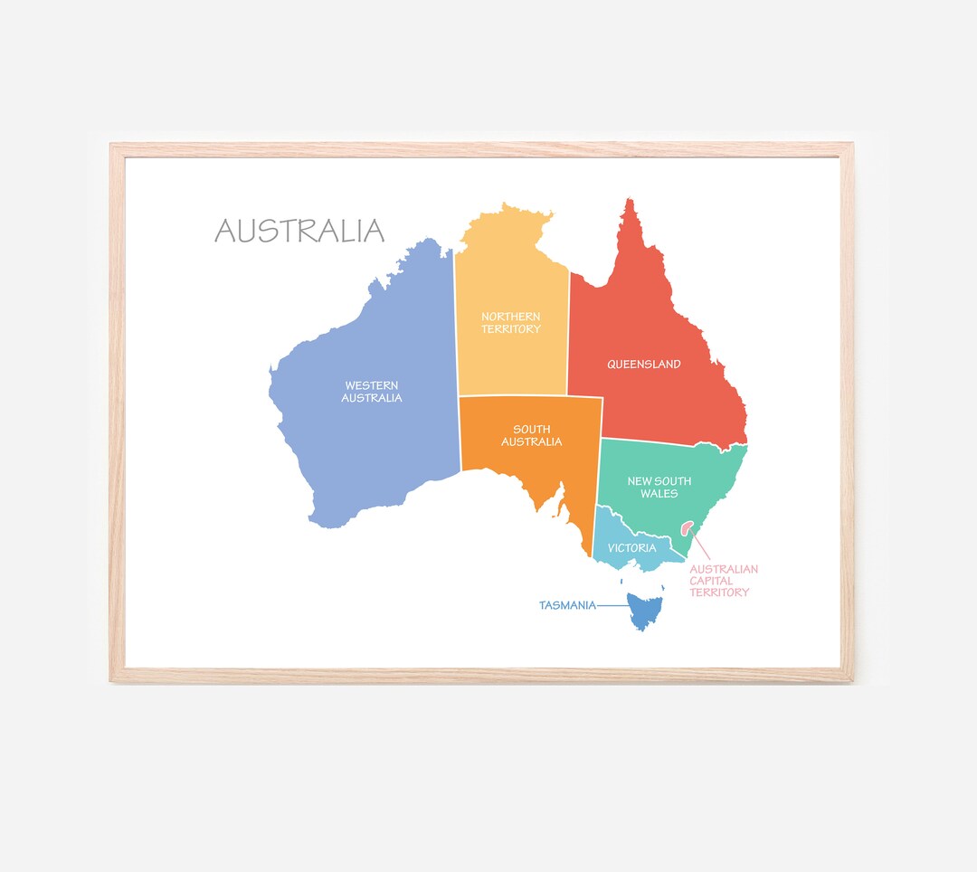 Australian - Map of Australia Kids Wall Art Room Decor Educational ...