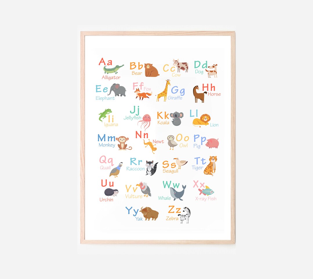 Alphabet ABC Animals Kids Wall Art Room Decor Educational Poster for ...