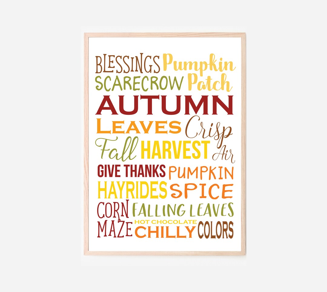 Autumn Words Wall Art Print, Thanksgiving Decor (PDF) - Etsy