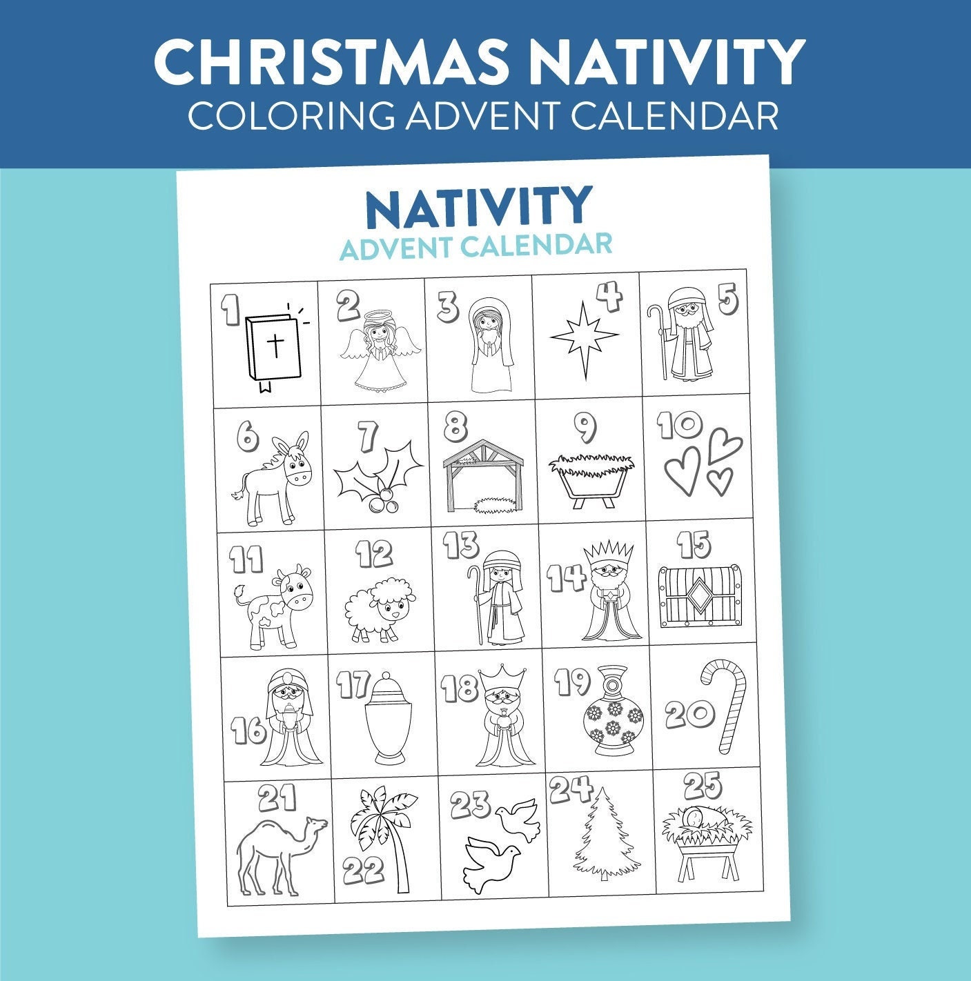 Kids Christmas Nativity Coloring Advent Countdown Calendar Holiday ...