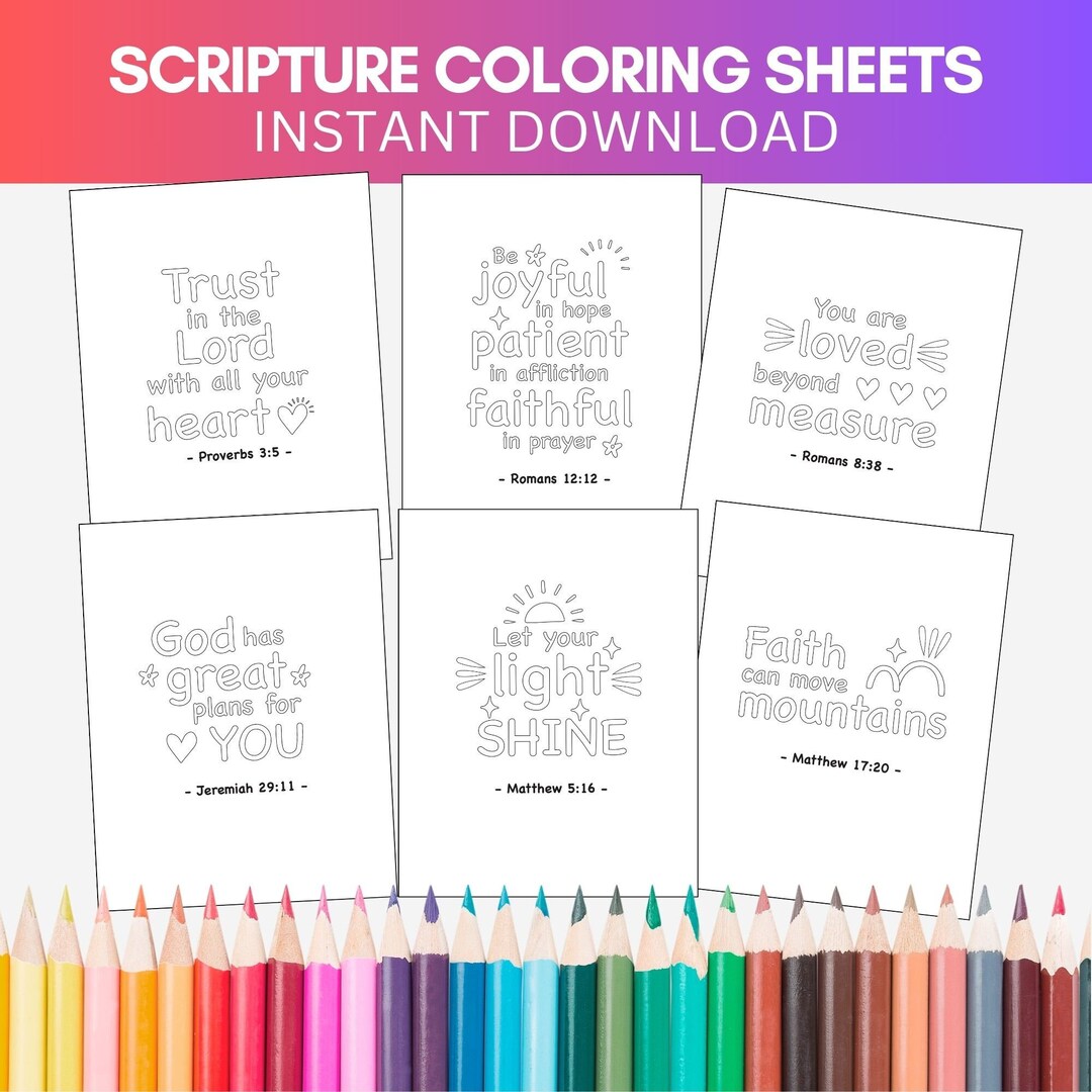 Kids Bible Scripture Coloring Sheet Pages Book Poster Church Sunday ...