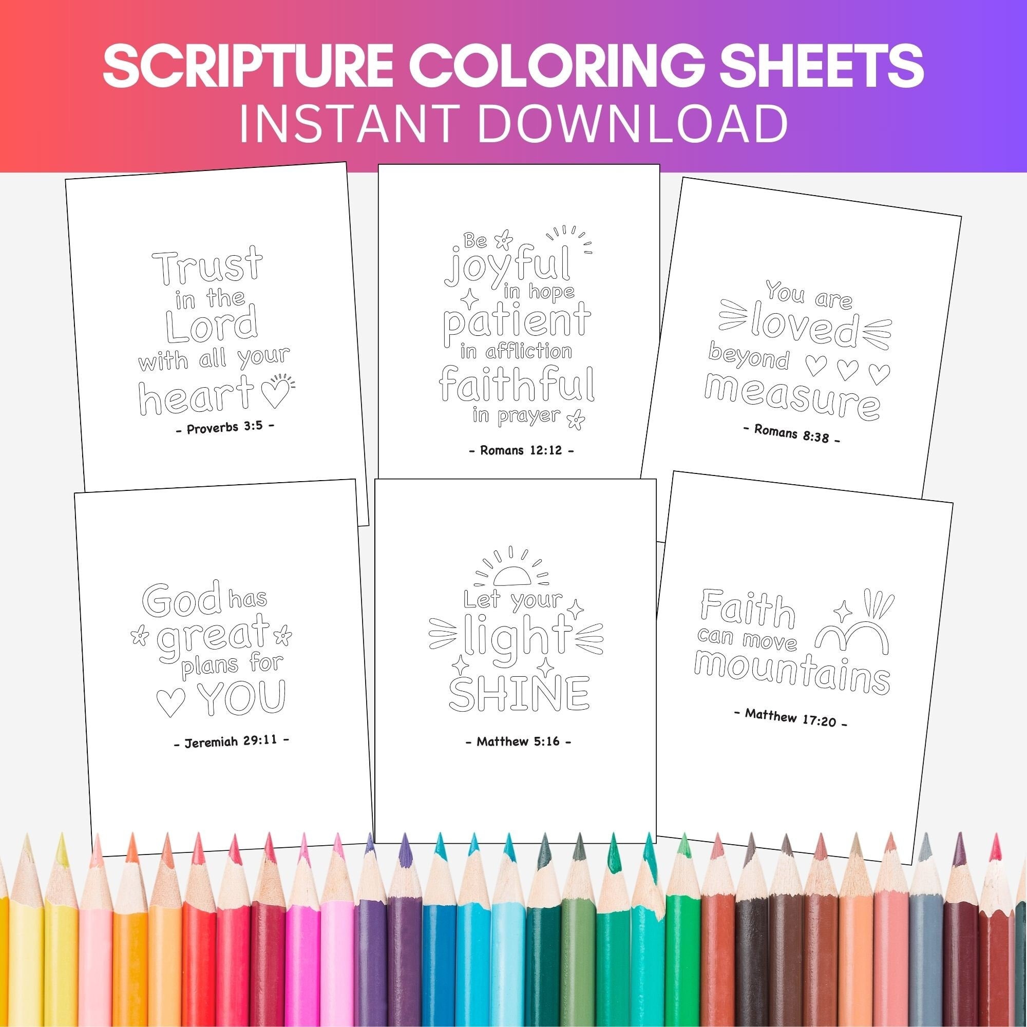 Kids Bible Scripture Coloring Sheet Pages Book Poster Church Sunday ...