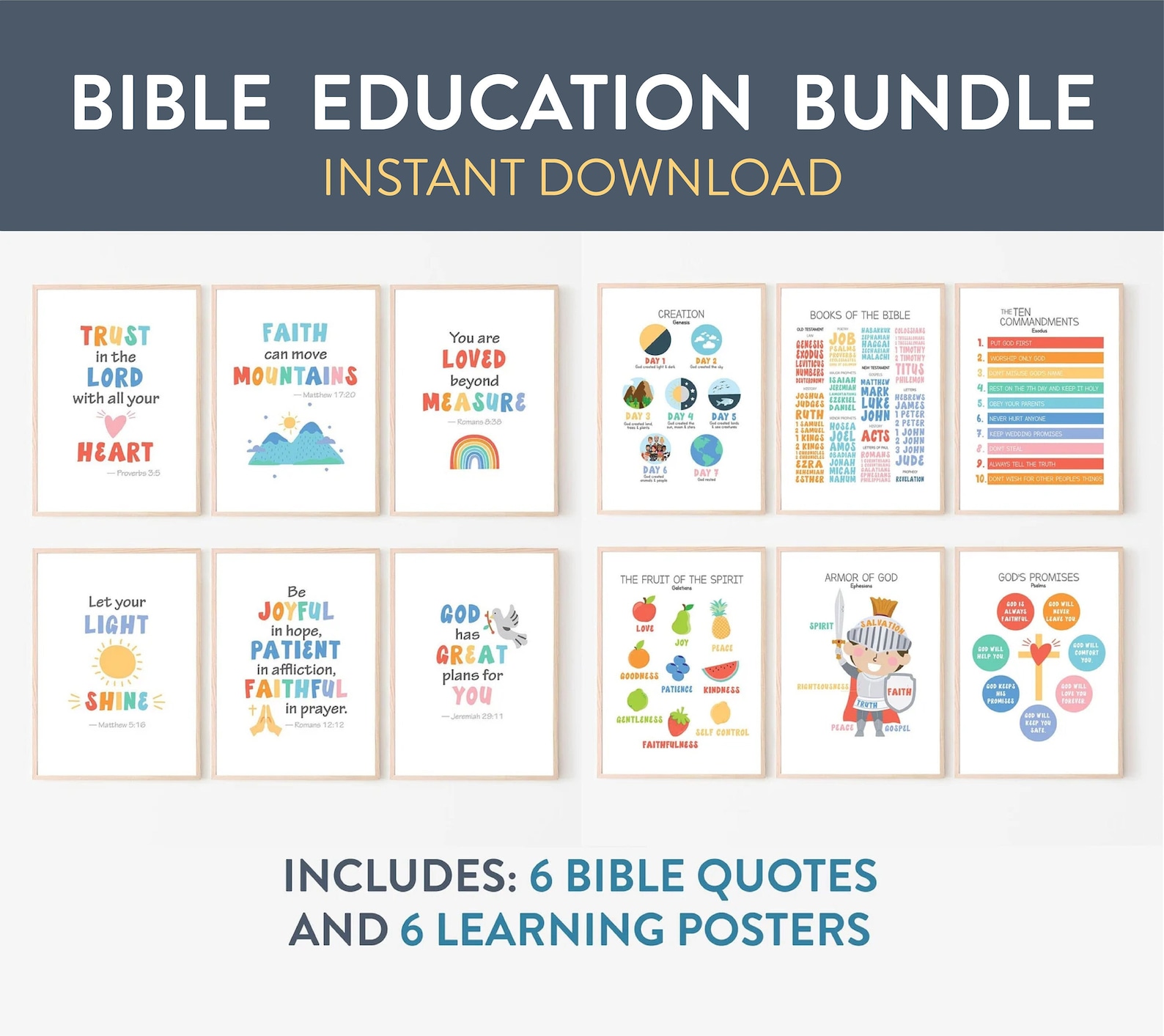 Bundle, Kids Bible Verse, Wall Art, Scripture & Learning Posters ...