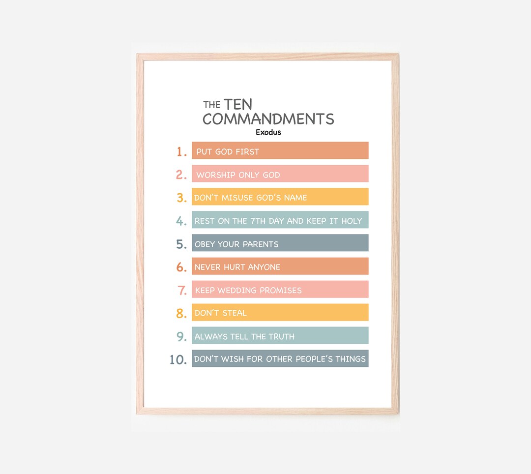 10 Commandments Kids Scripture Poster Church Sunday School Decor ...