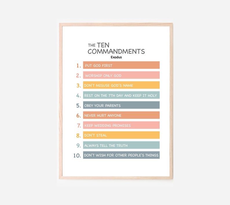 10 Commandments Kids Scripture Poster Church Sunday School Decor ...