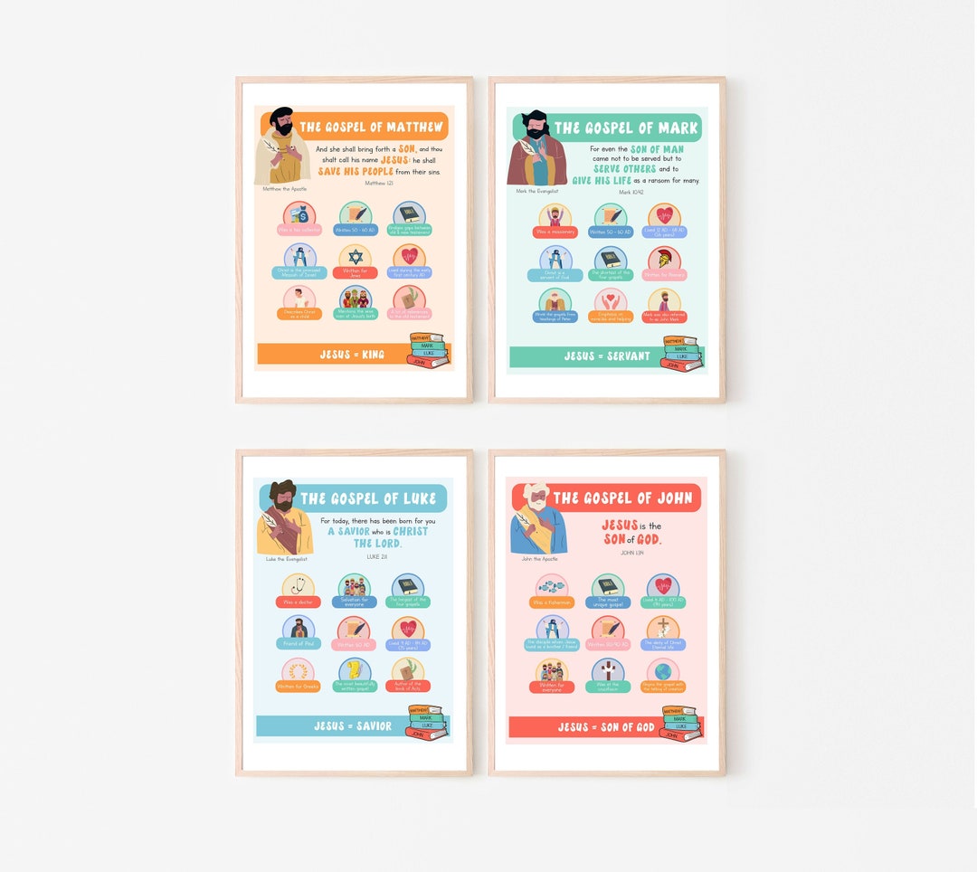 Gospels Matthew Mark Luke John Four Kids Bible Verse Wall Art 4 ...