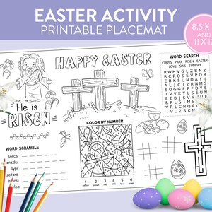 Easter Dinner Brunch Placemat Kids Table Coloring Craft Bible Quote ...
