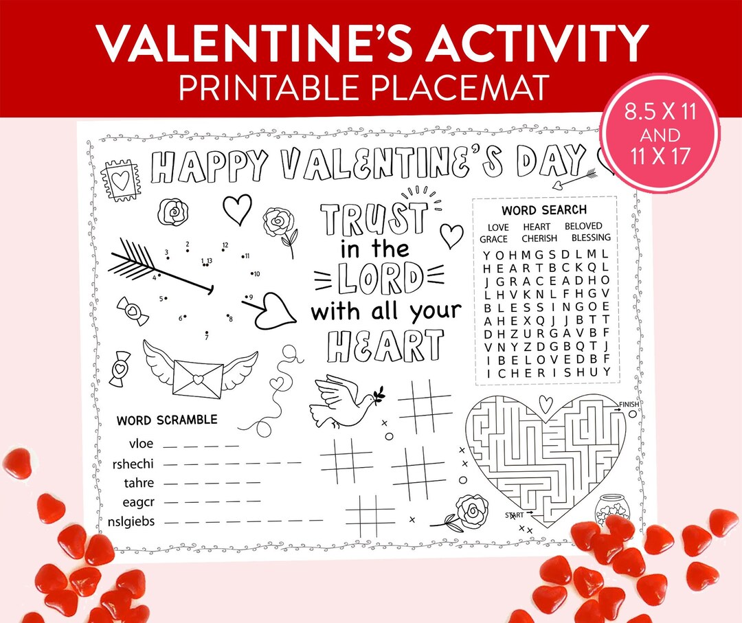 St Valentine's Day Activity Placemat Kids Bible Scripture Coloring ...