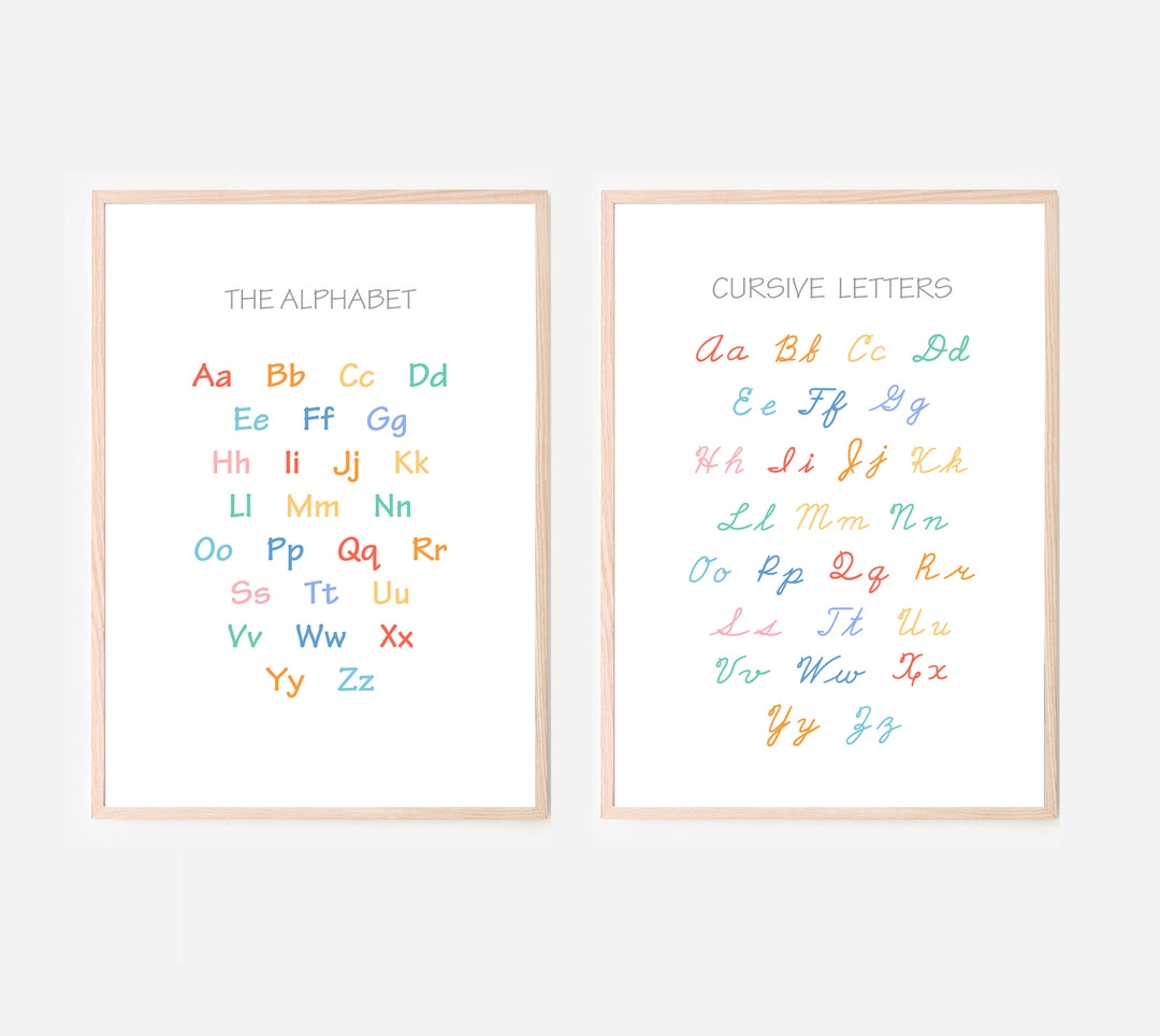 Cursive Writing Alphabet Posters - Kids Wall Art Room Decor Educational ...