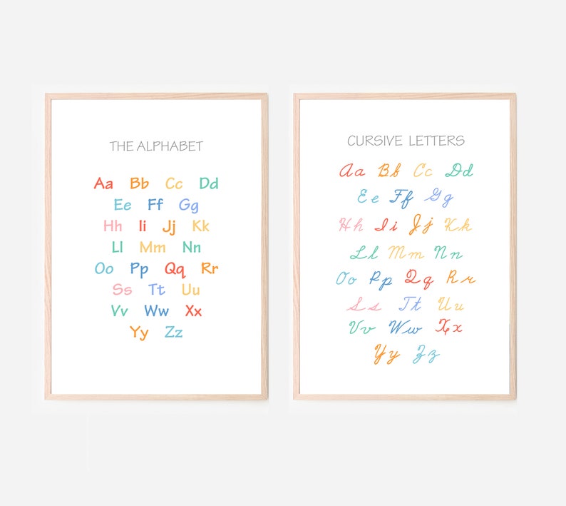 Cursive Writing Alphabet Posters Kids Wall Art Room Decor - Etsy