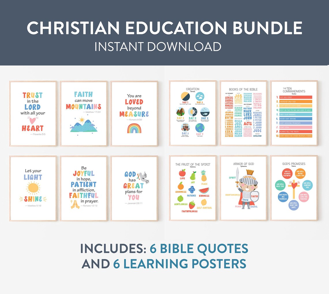 Bundle Kids Bible Verse Wall Art Scripture & Learning | Etsy