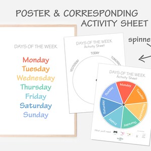 Days of the Week Poster & Activity Spinner Kids Educational - Etsy