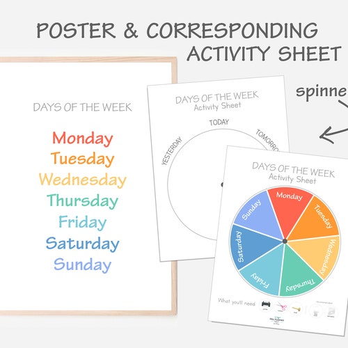 Days of the Week Poster & Activity Spinner Kids Educational - Etsy