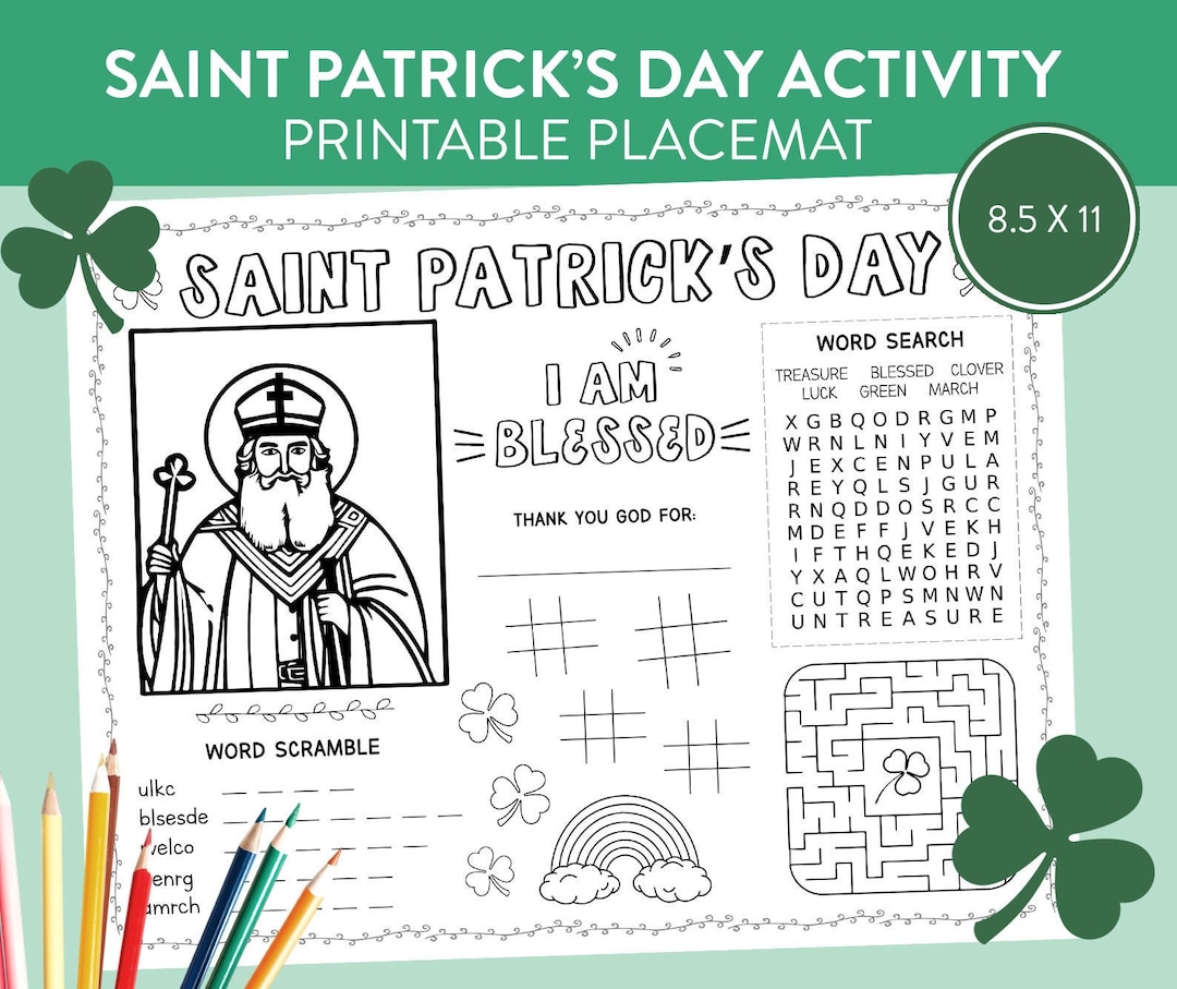 Saint Patrick's Day Placemat Kids Table Coloring Craft Bible Quote ...