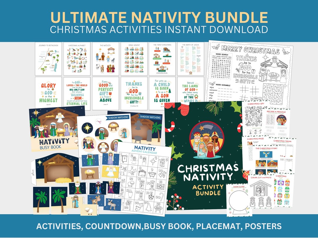 Christmas Story Nativity Activity Bible Verse Bundle Poster Church ...