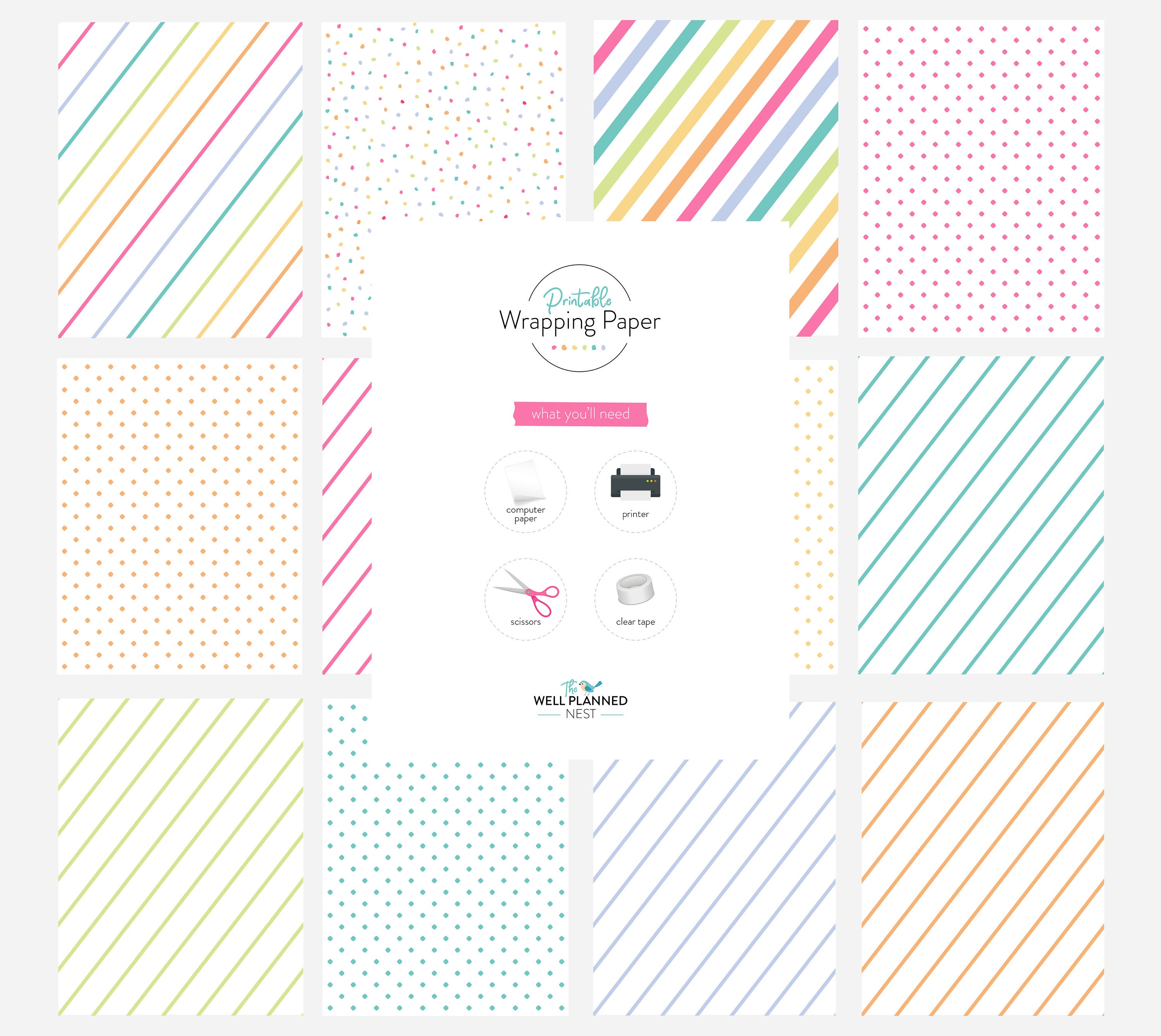 4 Printable Greeting Cards - 15 Wrapping Paper Designs - Happy Birthday ...