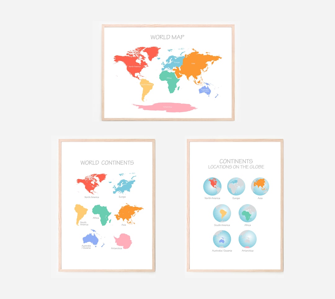 The World Map, Globe & Continents - Kids Wall Room Decor Educational ...
