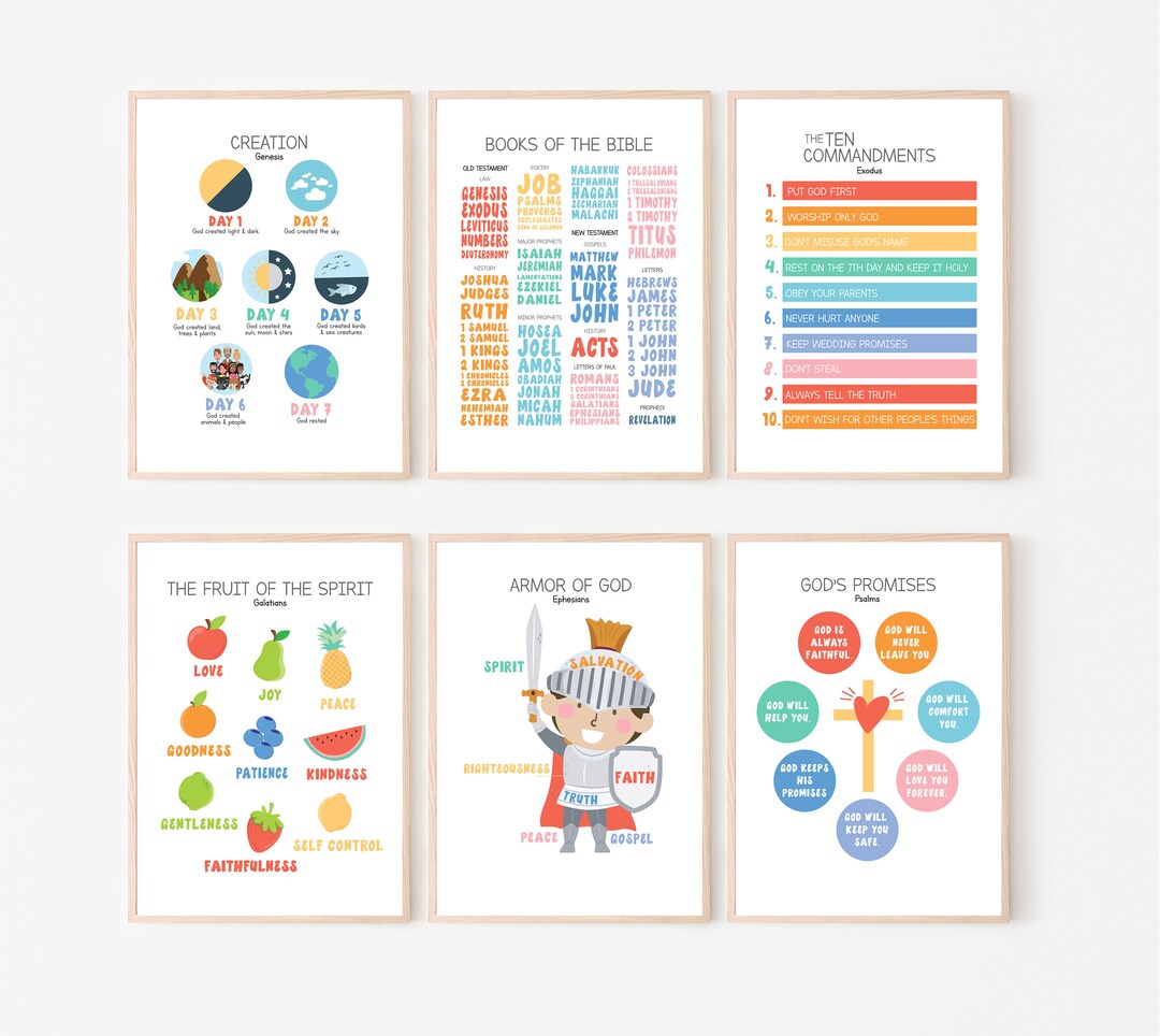 Books of the Bible Verse 10 Ten Commandments, Kids Scripture Poster ...