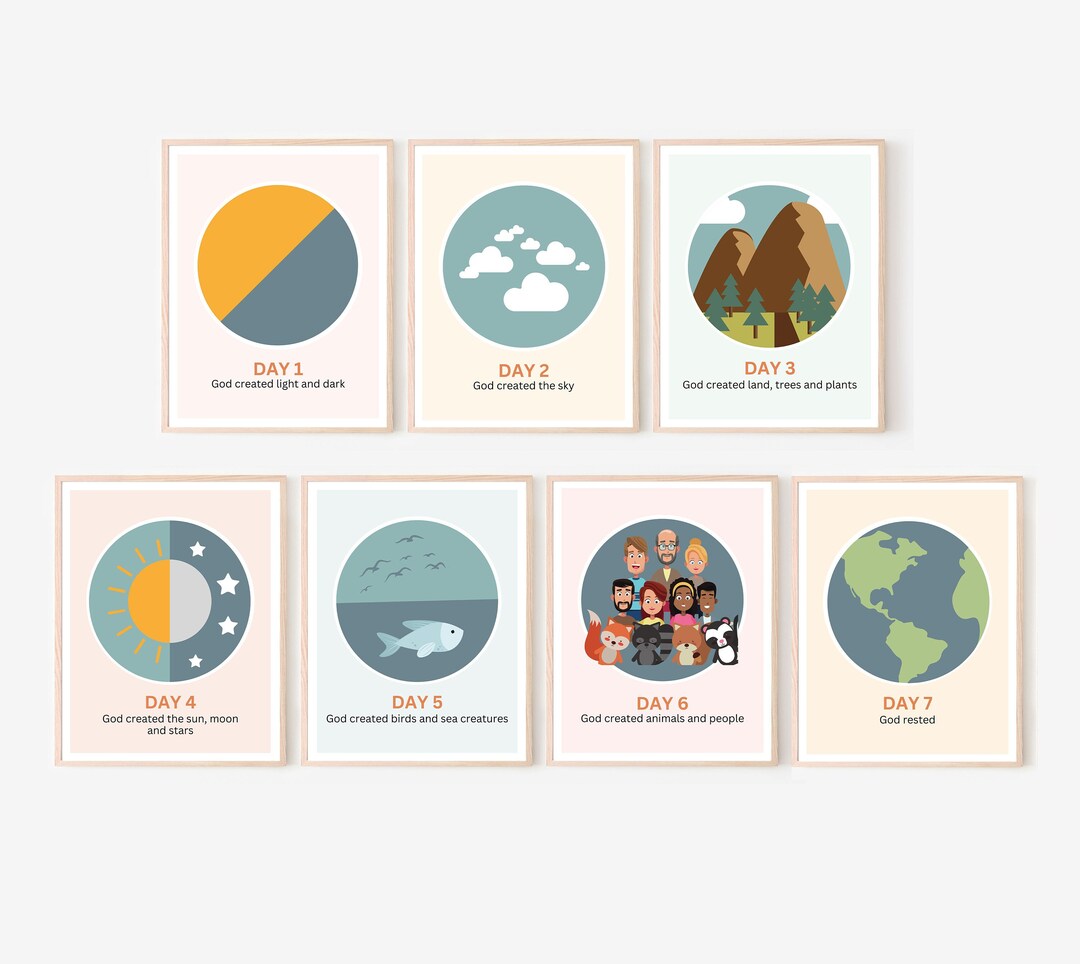 7 Days of Creation Bible Printable Posters, Kids Scripture Poster ...