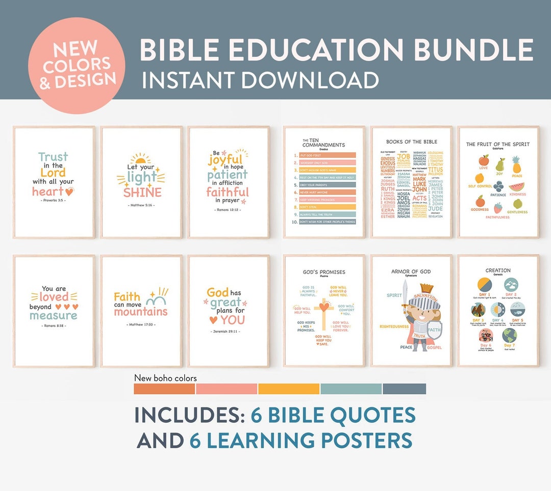 Bundle, Kids Bible Verse, Wall Art, Scripture Learning Posters, Church ...