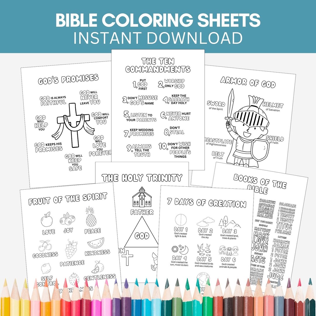 Kids Bible Coloring Sheet Pages Book Scripture Poster Church Sunday ...