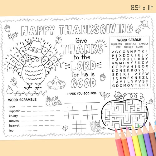 Thanksgiving Coloring Sheet PRINTABLE Placemat Dinner - Etsy