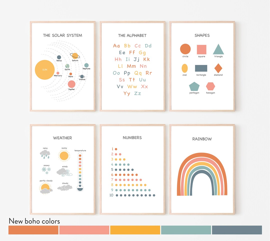 Boho Kids Wall Art Room Decor, Educational Posters, Playroom Prints ...