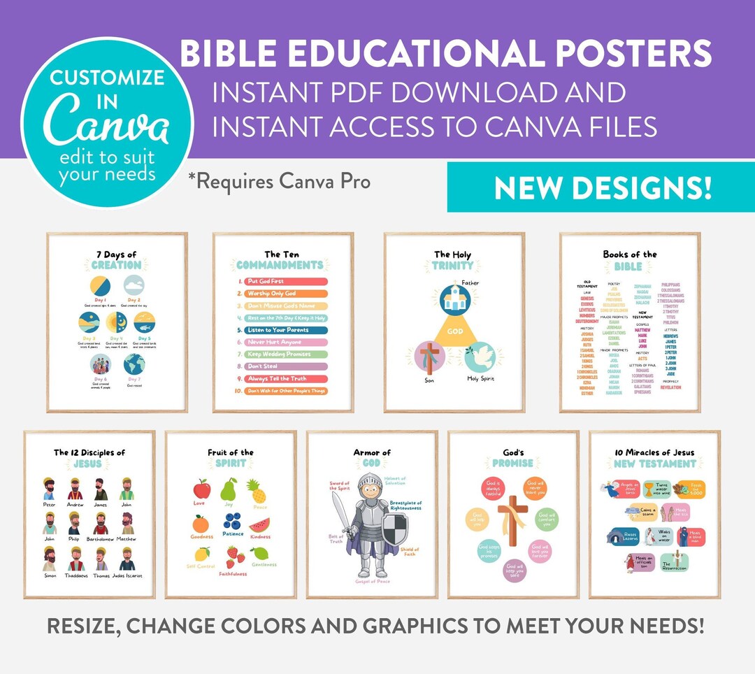 Bible Poster Edit in Canva Kids Scripture Church Sunday School Decor ...