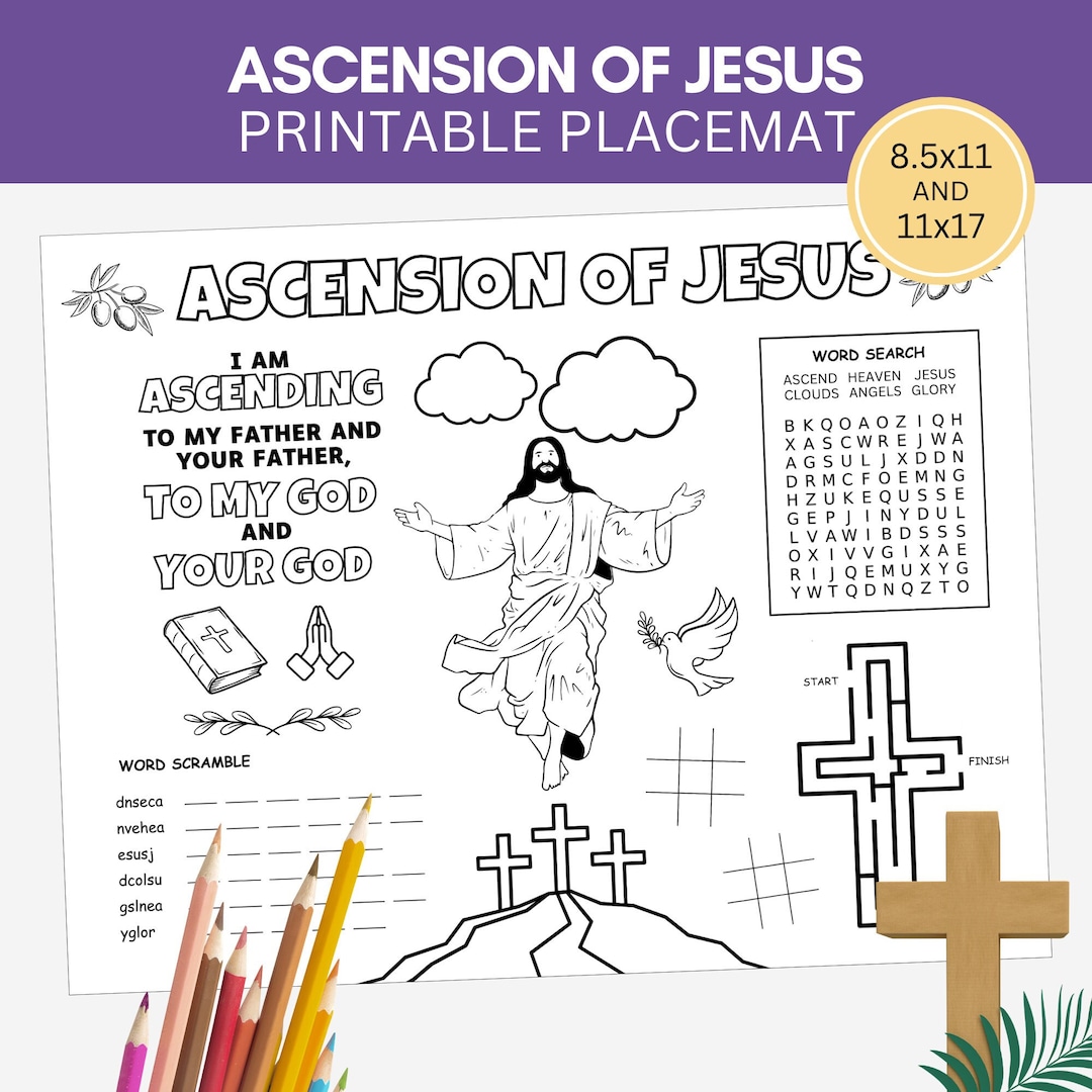 Ascension of Jesus Day Kids Activity Placemat Coloring Pages Crafts ...