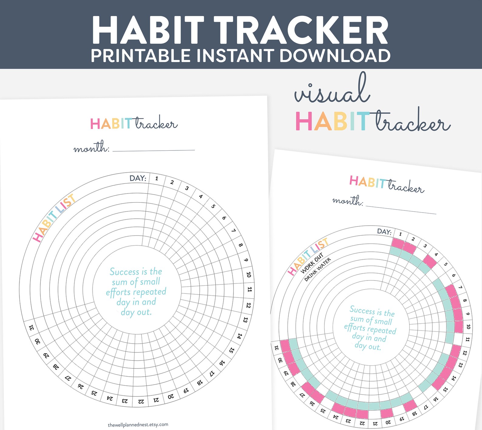 Visual Habit Tracker Goal Setting Planner Fitness Health | Etsy