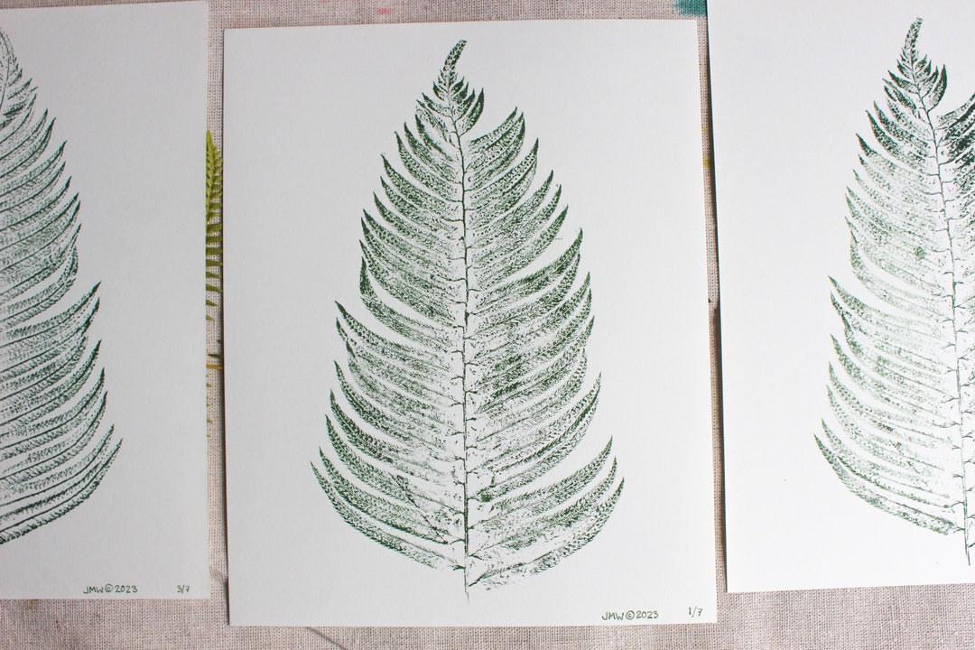 8x10 Forest Green Monoprint of Sword Fern, Unframed - Etsy