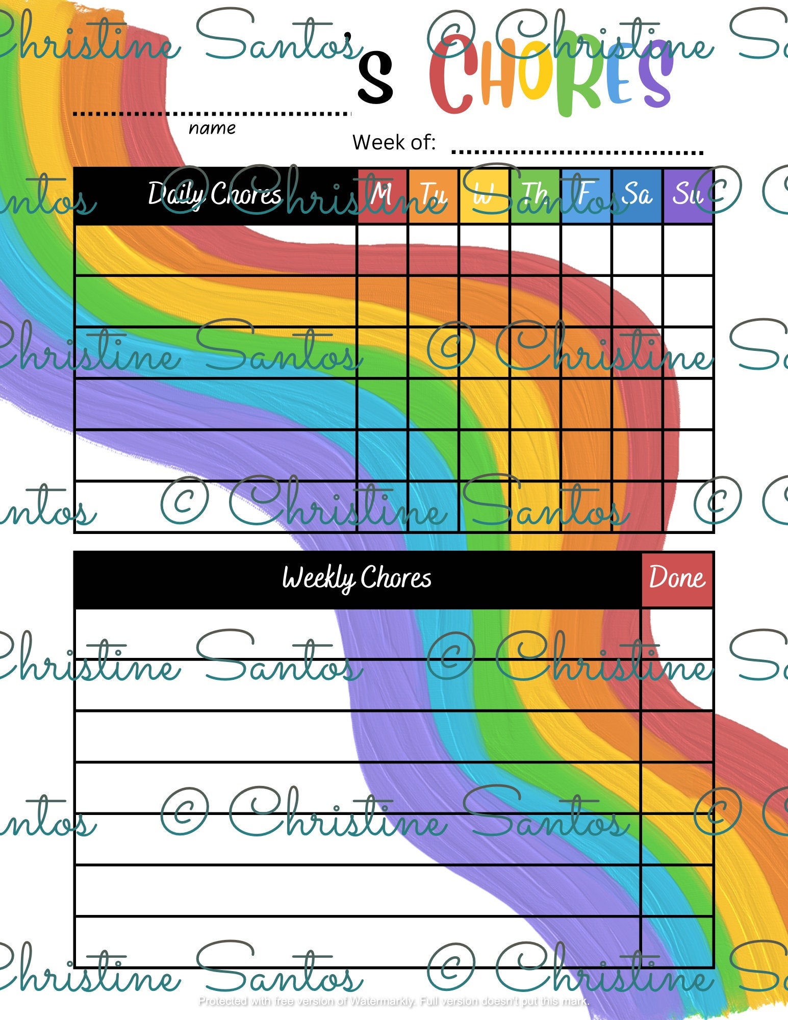 Downloadable Rainbow Chore Chart for Kids - Etsy