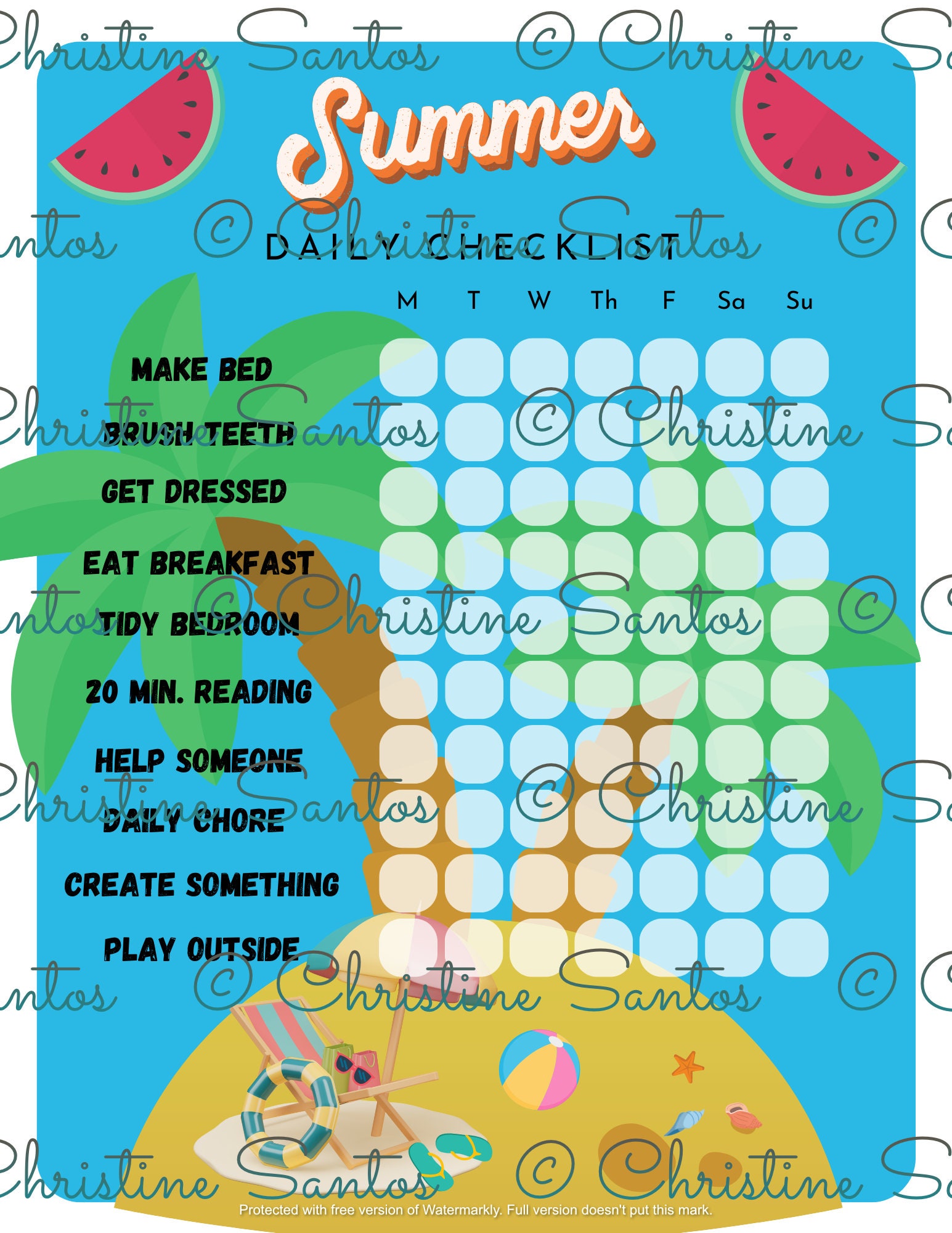 Downloadable Daily Summer Checklist for Kids - Etsy