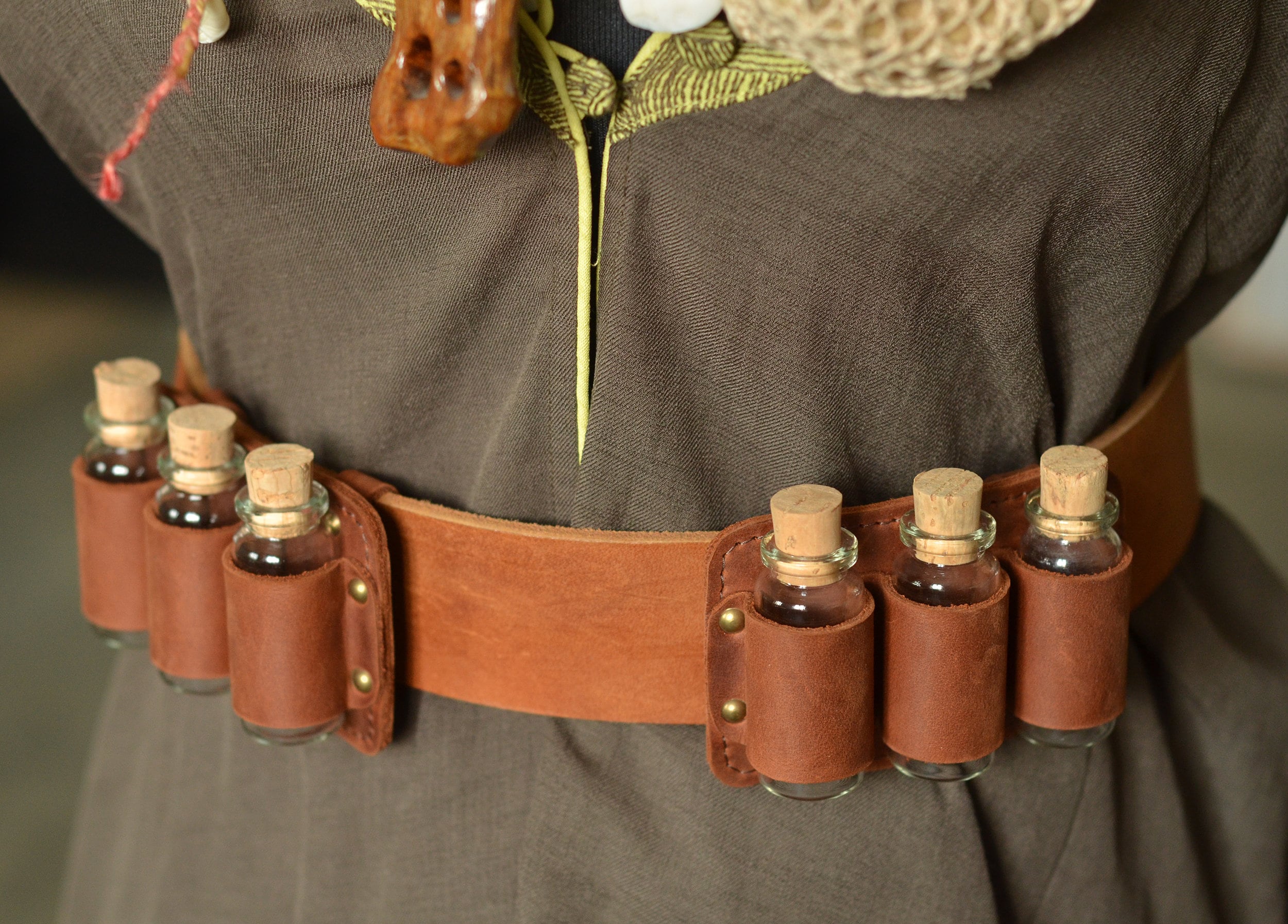 Set of Triple Light Brown Leather Potion Holders, Bottles for Larp ...