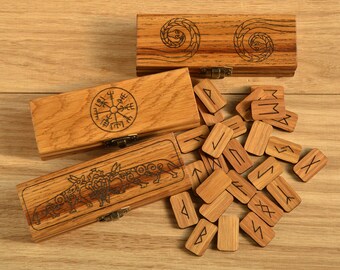 Elder Futhark Runes in a оак Box, Travel Divination Runes, Travel Set ...