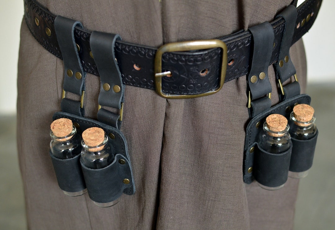 Black Leather Potion Holders, Bottles for Larp, Steampunk Belt ...