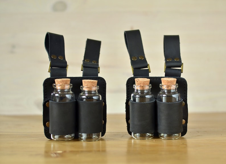Black Leather Potion Holders Bottles for Larp Steampunk Belt - Etsy
