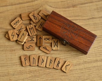 Elder Futhark Runes in a оак Box, Travel Divination Runes, Travel Set ...