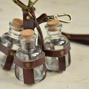Set of Shiny Brown Leather Potion Holders #3 (3 Pieces), Bottles for ...