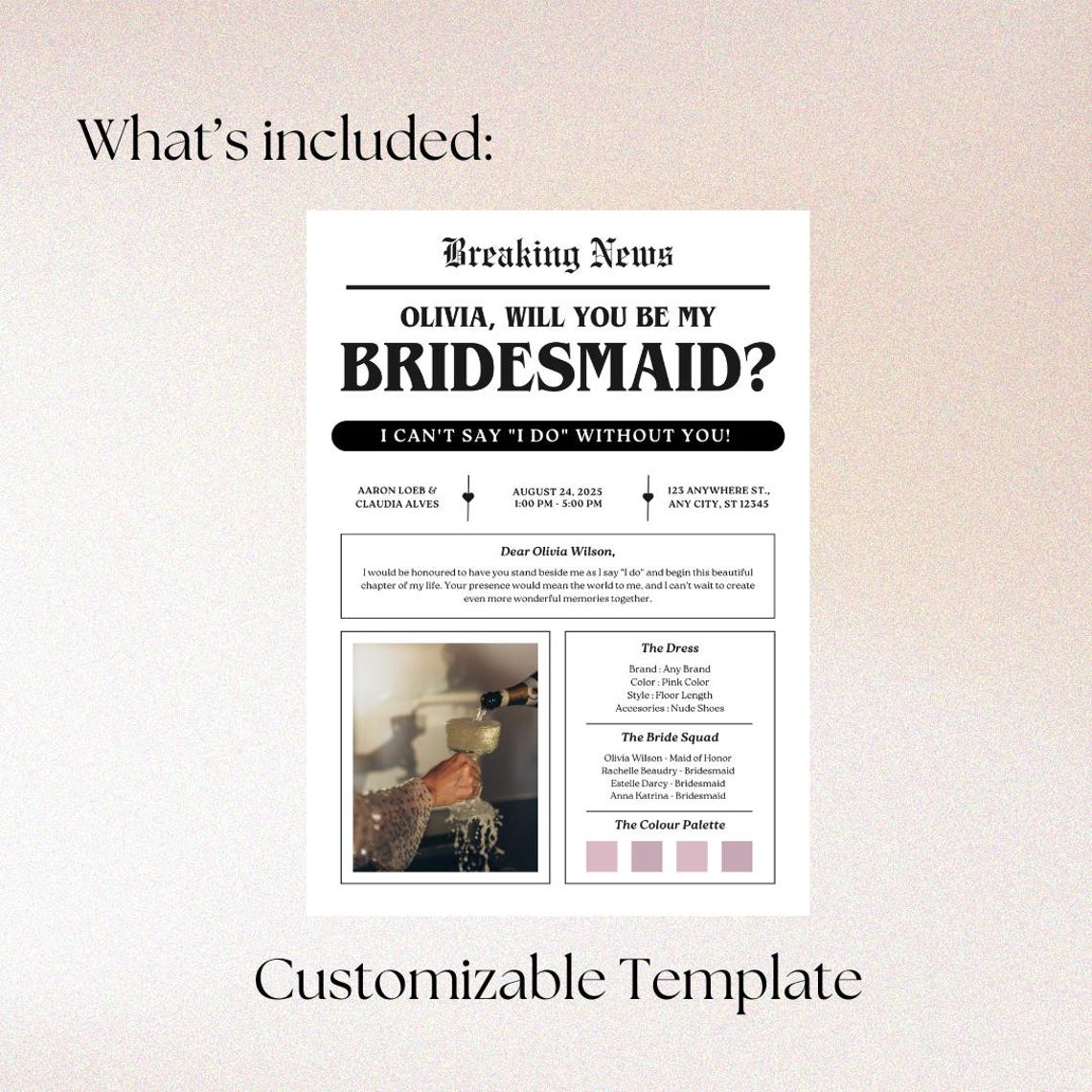 Bridesmaid Proposal Card Template - Custom Template - Will You Be My ...