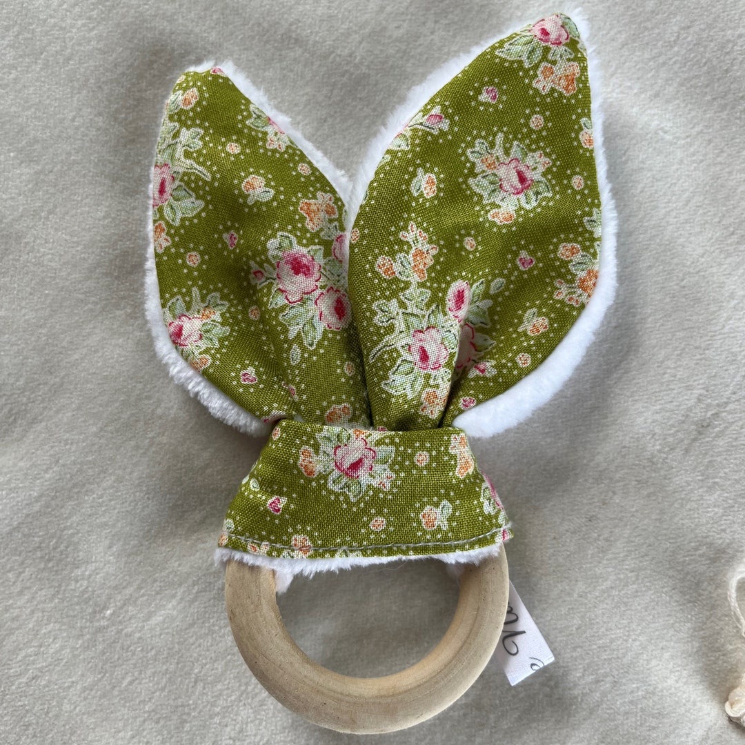 Rabbit Ear Rattle Fabric With Bells Wooden Teething Ring - Etsy
