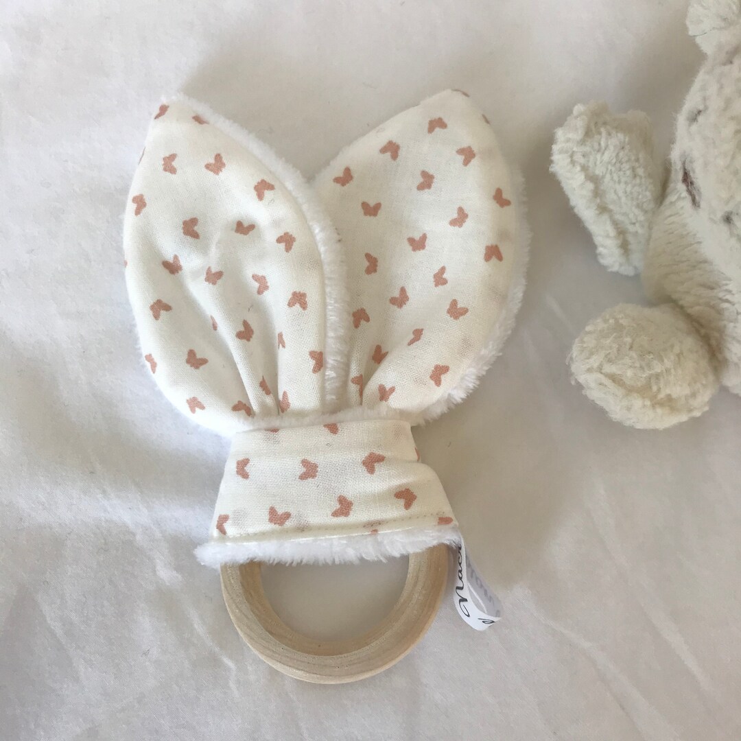 Rabbit Ear Rattle Fabric With Bells Wooden Teething Ring - Etsy