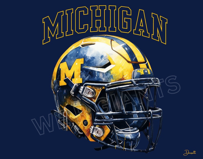 Michigan Wolverines Football Helmet Watercolor Wall Art Wall Decor NCCA ...